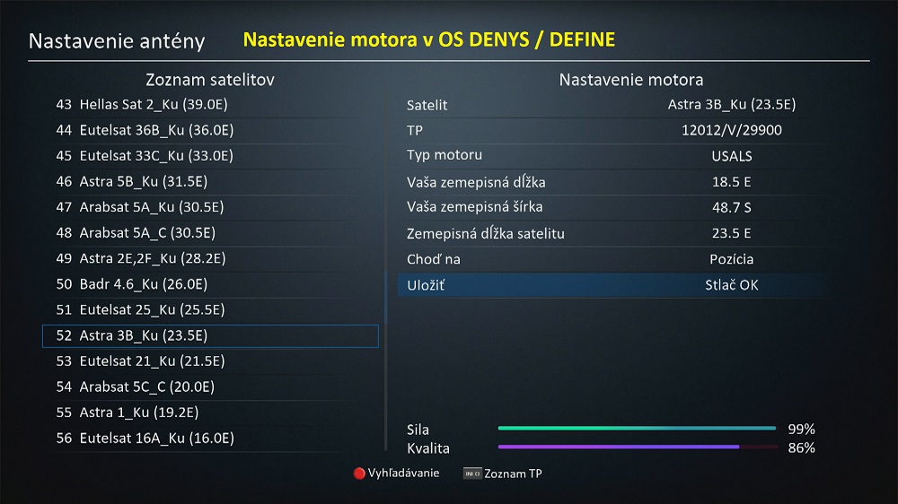 Ako nastaviť motor USALS/ diseqc v OS DENYS/Define? - Rady a tipy na ...